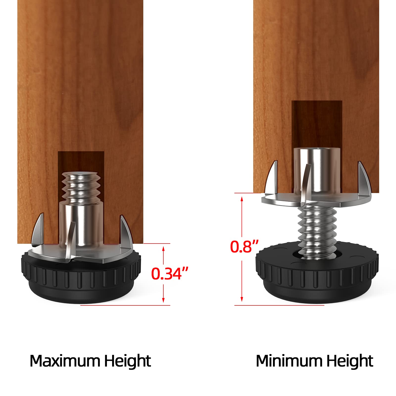 KOMOHOM 8 Pack 5/16-18 Stainless Steel Screw-in Furniture Levelers, Adjustable Furniture Levelers Screw in Threaded,T- Nut Kit Threaded Leveling Feet Glides for Table, Chair, Furniture Legs