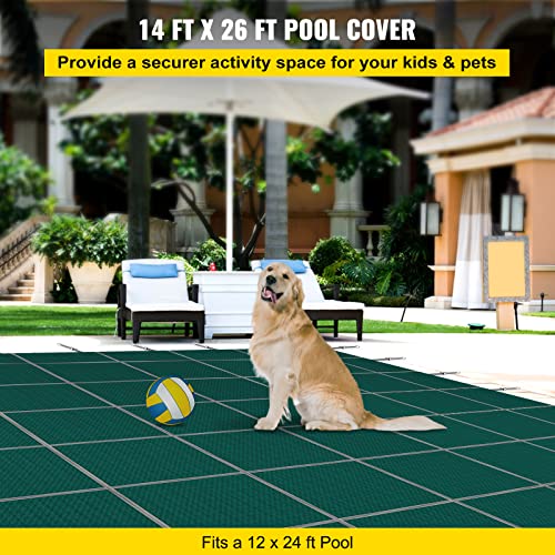 VEVOR Pool Safety Cover Fits 12x24ft Rectangle Underground Safety Pool Cover Green Mesh Solid Pool Safety Cover for Swimming Pool Winter Safety Cover