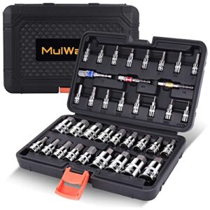 mulwark 37 pcs premium hex bit allen socket set, 3/8, 1/4, 1/2 in. drive, automotive,bike,motorcycle& atv | sae & metric s2 steel & high torque strengthened cr-v socket (regular, 37, piece)