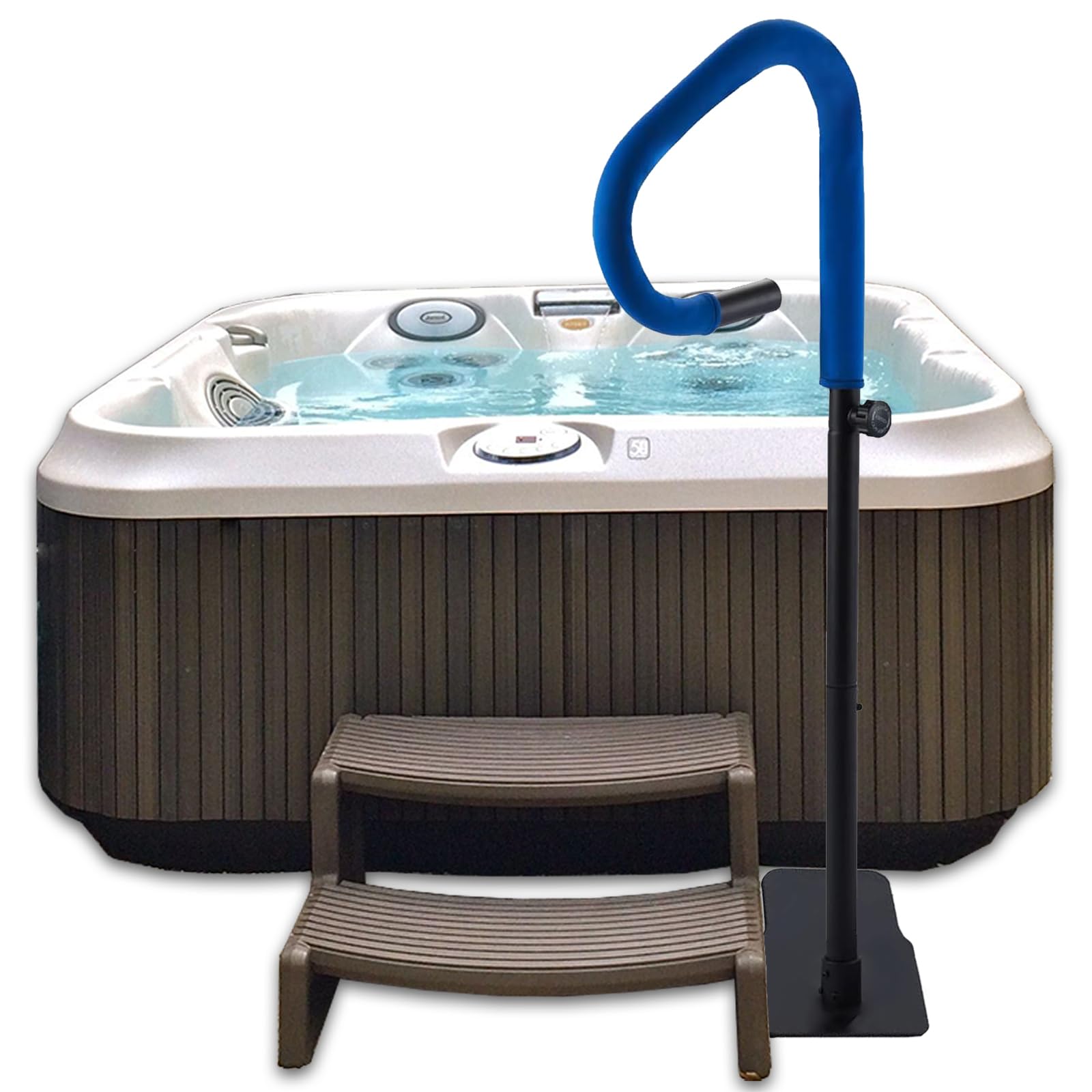 Hot Tub Handrail 57"H Spa Safety Handrail Pivots 360 to Accommodate Entering and Exiting The Spa /600LBS Capacity /Slide-Under Base