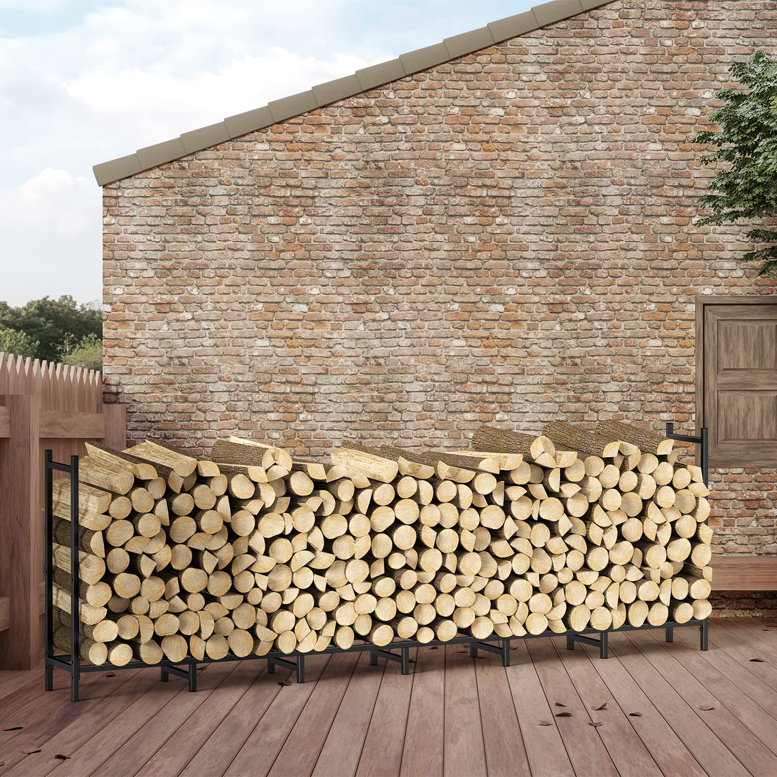 LIANTRAL Firewood Rack Outdoor 8-ft Heavy Duty Firewood Rack Stand Log Holder Fireplace Wood Storage Stacker Outside