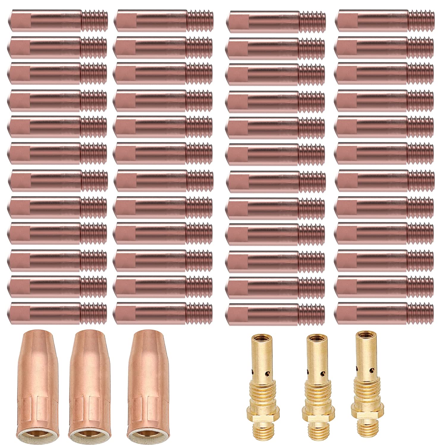 46pcs Mig welding gun parts kit .035" for Lincoln Magnum 100L and Tweco Mini/#1 style standard，40pcs Contact Tips 11-35 0.035" + 3pcs gas nozzles 21-50 1/2" + 3pcs gas diffusers 35-50