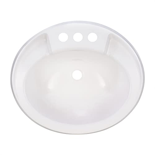 RecPro Oval RV Bathroom Sink | White | Single Bowl Lavatory Sink | Camper Sink | 20x17" | Plastic