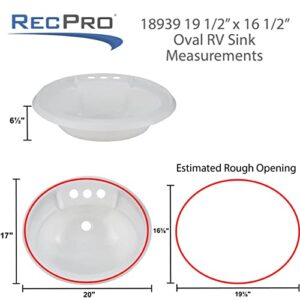 RecPro Oval RV Bathroom Sink | White | Single Bowl Lavatory Sink | Camper Sink | 20x17" | Plastic