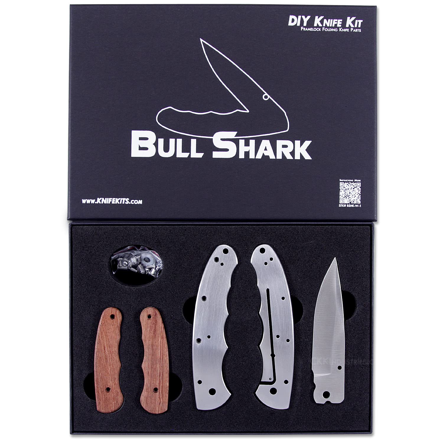 EZSMITH Bull Shark Knife Kit - Framelock Folding Knife Design - (All Parts Included) - (with Bubinga Wood Handles) - (Gift Boxed) - (USA Design)