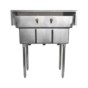 Stainless Steel Sink - 3 Compartment Sink 10"x14"x10" with Legs and Faucet | NSF | Utility | Commercial | Laundry | Kitchen