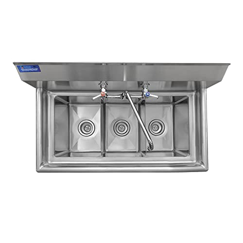 Stainless Steel Sink - 3 Compartment Sink 10"x14"x10" with Legs and Faucet | NSF | Utility | Commercial | Laundry | Kitchen