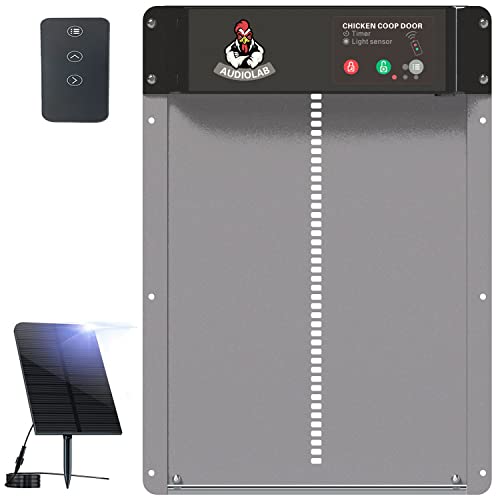 Audiolab Automatic Chicken Coop Door Opener, Solar Chicken Door Light Sensor & Timer Chicken Coop Opener Protects from Predators