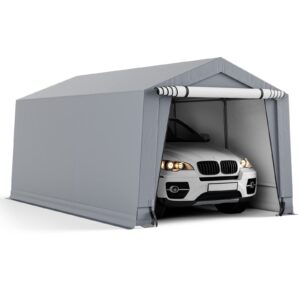 tangkula 10x16ft heavy-duty carport, outdoor portable garage with reinforced triangular beams, galvanized steel frame, all-season metal car canopy with 2 removable doors for car, truck, suv, boat