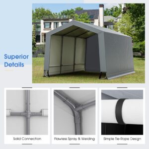 Tangkula 10x16Ft Heavy-Duty Carport, Outdoor Portable Garage with Reinforced Triangular Beams, Galvanized Steel Frame, All-Season Metal Car Canopy with 2 Removable Doors for Car, Truck, SUV, Boat