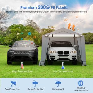 Tangkula 10x16Ft Heavy-Duty Carport, Outdoor Portable Garage with Reinforced Triangular Beams, Galvanized Steel Frame, All-Season Metal Car Canopy with 2 Removable Doors for Car, Truck, SUV, Boat