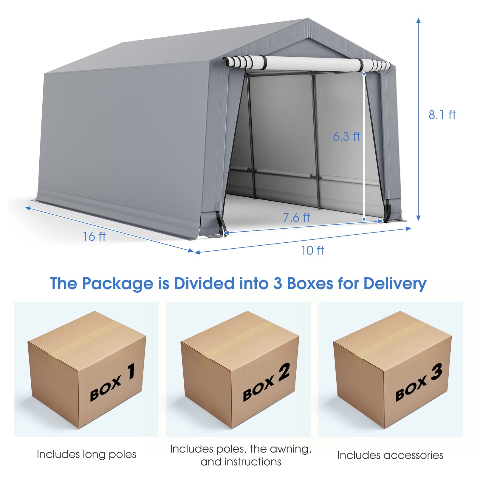 Tangkula 10x16Ft Heavy-Duty Carport, Outdoor Portable Garage with Reinforced Triangular Beams, Galvanized Steel Frame, All-Season Metal Car Canopy with 2 Removable Doors for Car, Truck, SUV, Boat