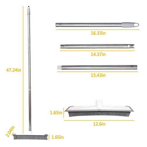 BERLFY Rubber Broom,Pet Hair Remover with Squeegee,Long Handle Brooms for Floor Sweeping,Works on All Floors Even Carpets