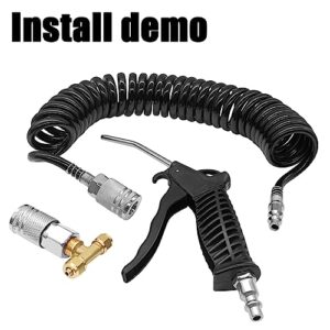 Qolekog Air Blow Gun kit with 16ft Long 8mm OD Coil PU Air Hose Air Duster Blow Gun Kit (Black)