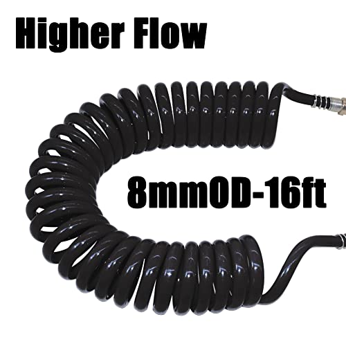 Qolekog Air Blow Gun kit with 16ft Long 8mm OD Coil PU Air Hose Air Duster Blow Gun Kit (Black)