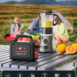 MARBERO Portable Power Station 300W Camping Solar Generators Lithium Battery 296Wh Power Supply with 110V AC Outlet, 2 DC Ports, 4 USB Ports, LED Flashlights for CPAP Home Camping Backup