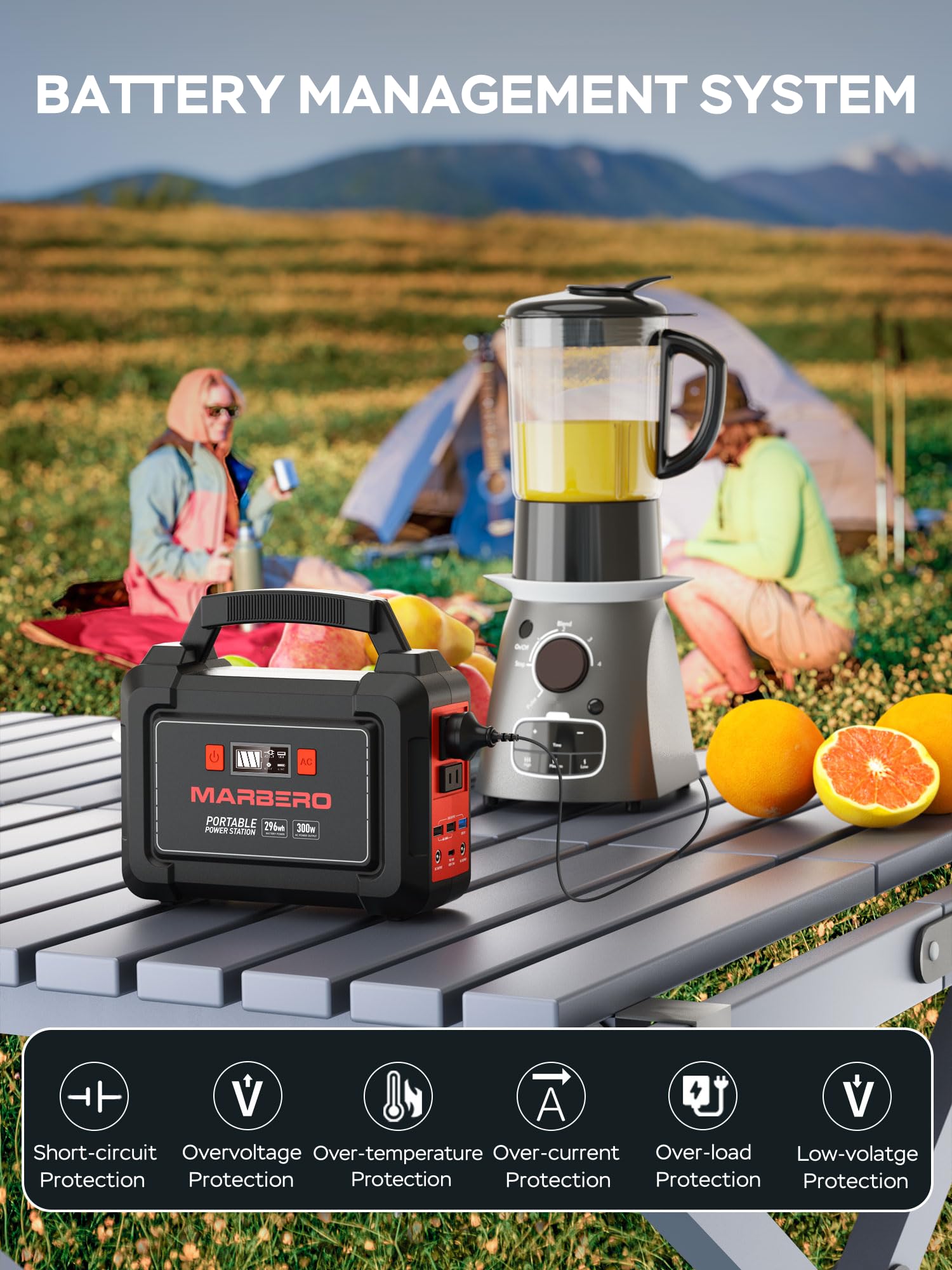 MARBERO Portable Power Station 300W Camping Solar Generators Lithium Battery 296Wh Power Supply with 110V AC Outlet, 2 DC Ports, 4 USB Ports, LED Flashlights for CPAP Home Camping Backup