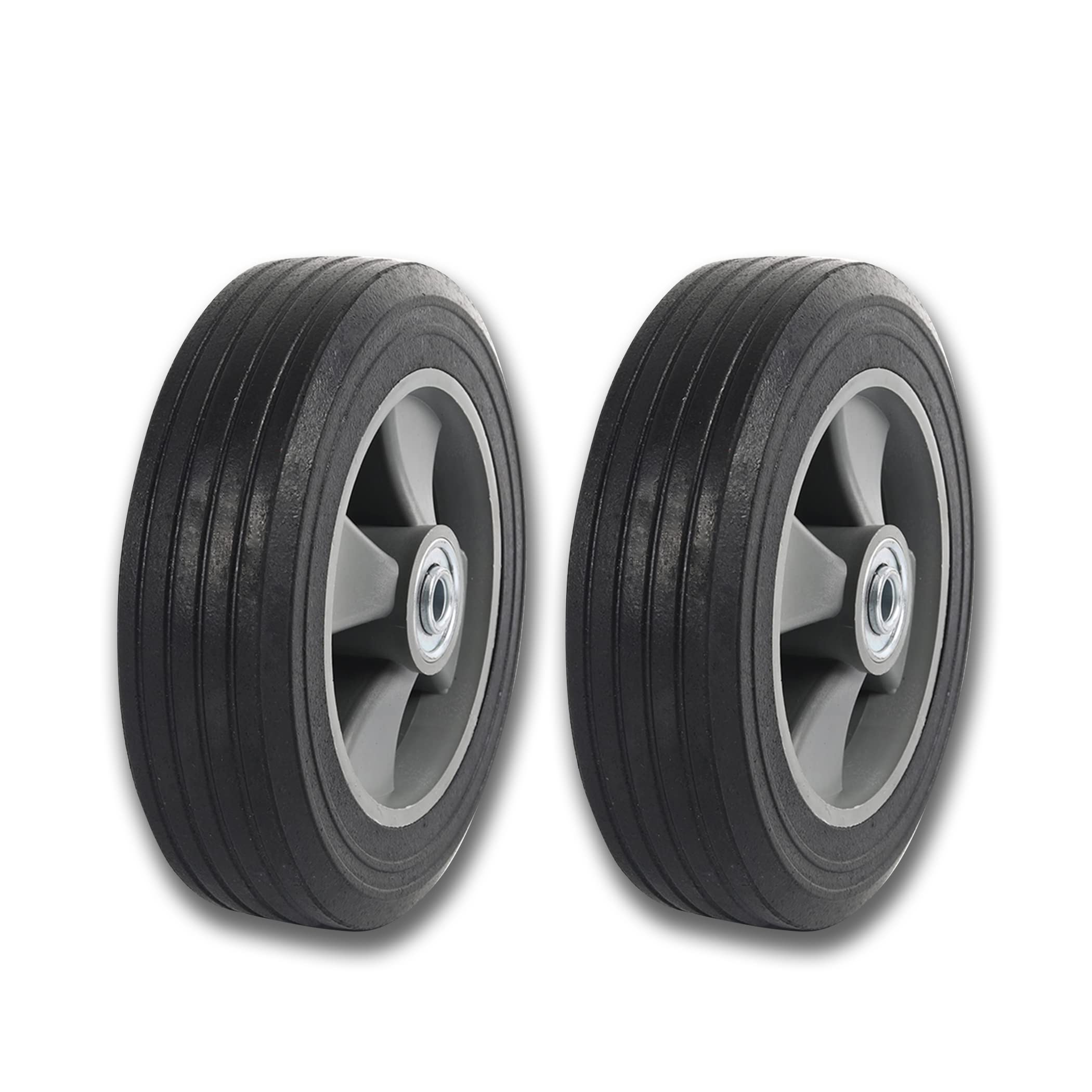 (2- Pack) Run-Flat Solid Rubber Replacement Tire 8" x 2'' with a 5/8" axle for Hand Trucks, Wheelbarrows, Dollies, Trolleys and More – Run Flat with 500 lbs Max Loads