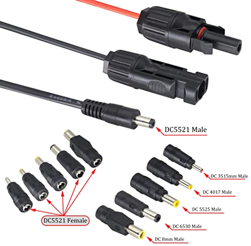 HCFeng 16AWG MC-4 to DC Cable Solar Panel to DC 5.5mm x 2.1mm Male Adapter Charge Cable with DC 3.5x1.35mm, DC 4.0mmx1.7mm,DC 5.5mmx2.5mm,6.5x3mm and DC8mm Converter for Solar Panel (1.5m/5ft)