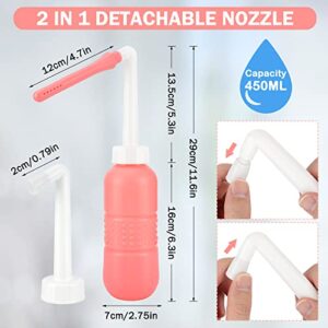 2 Pack Portable Bidet, Number-one Handheld Peri Bottle 450ml Travel Bidet Bottle Hygiene Care Extended Pipe Perineal Spray Bottle with 2 Nozzle Store Bag Dust Cap for Postpartum Care, Baby, Eldery