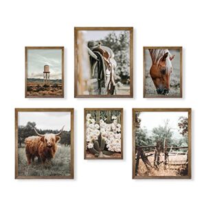 rustic farmhouse bathroom poster - boho western decor - highland cow pictures wall art - old west ranch room decor - country horse cactus print - southwestern farm house animal - gift cowboy cowgirl