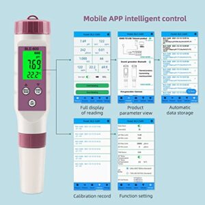 Digital PH Meter, 7 in 1 Bluetooth PH, TDS, EC, ORP, SG, Salinity and Temperature Tester Pen 0.01 High Accuracy for Household Drinking, Hydroponics, Pools and Aquarium