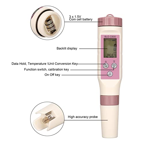 Digital PH Meter, 7 in 1 Bluetooth PH, TDS, EC, ORP, SG, Salinity and Temperature Tester Pen 0.01 High Accuracy for Household Drinking, Hydroponics, Pools and Aquarium