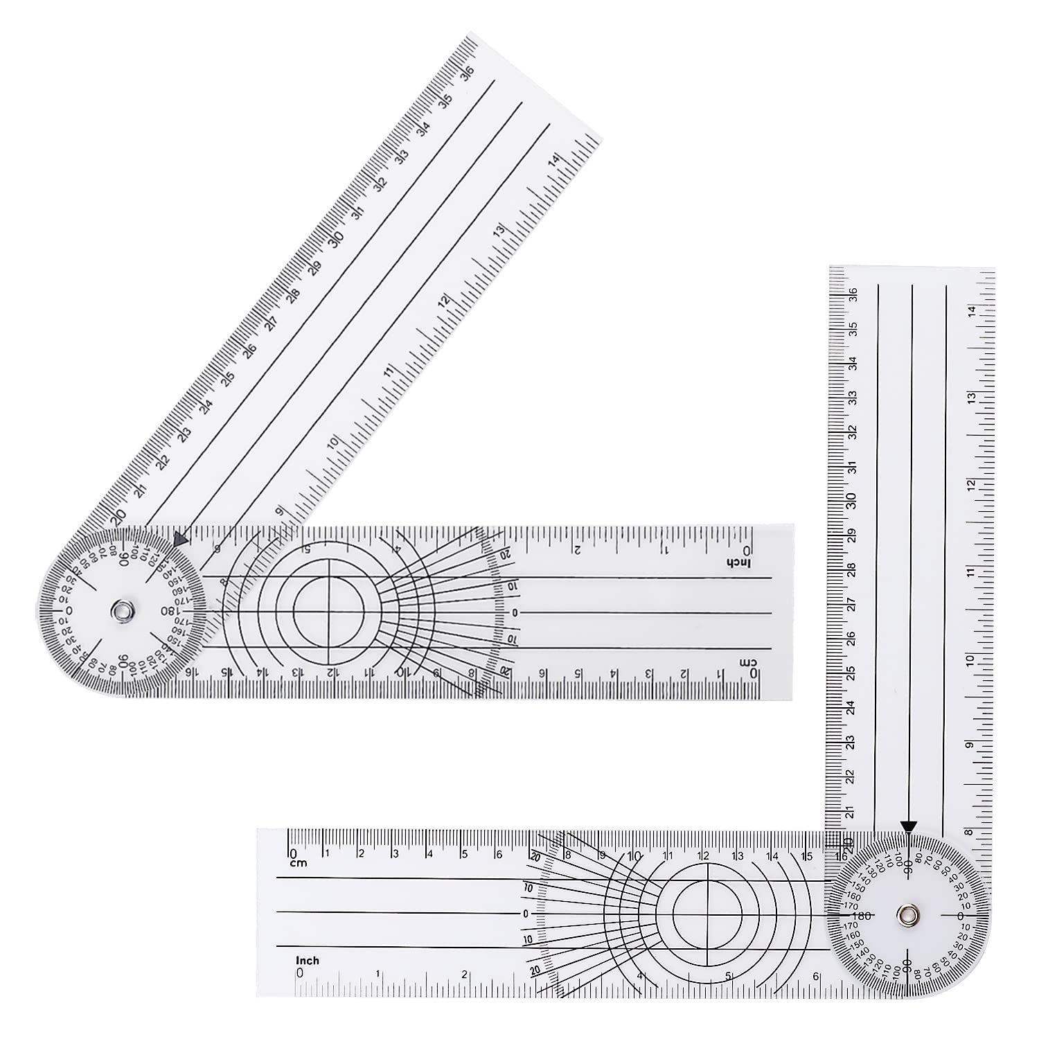 Plastic Goniometer Clear Quick Angle Protractor Angle Finder Angle Ruler with 7 Inch Arm 360 Degree Angle Measurement Tool for School Office Measuring Drawing Students Work (2 Pcs)