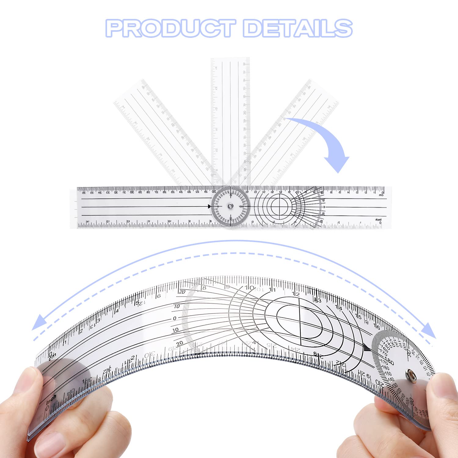 Plastic Goniometer Clear Quick Angle Protractor Angle Finder Angle Ruler with 7 Inch Arm 360 Degree Angle Measurement Tool for School Office Measuring Drawing Students Work (2 Pcs)