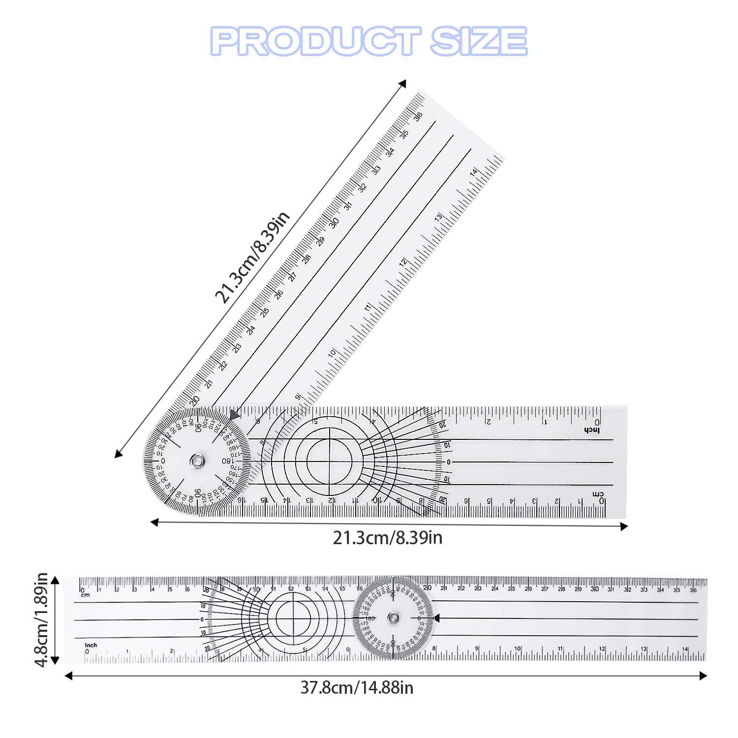 Plastic Goniometer Clear Quick Angle Protractor Angle Finder Angle Ruler with 7 Inch Arm 360 Degree Angle Measurement Tool for School Office Measuring Drawing Students Work (2 Pcs)