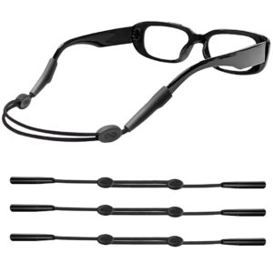 festful glasses strap sports, eyeglasses holder strap for kids men women, 3pcs sunglasses strap, adjustable eye glasses string strap, black