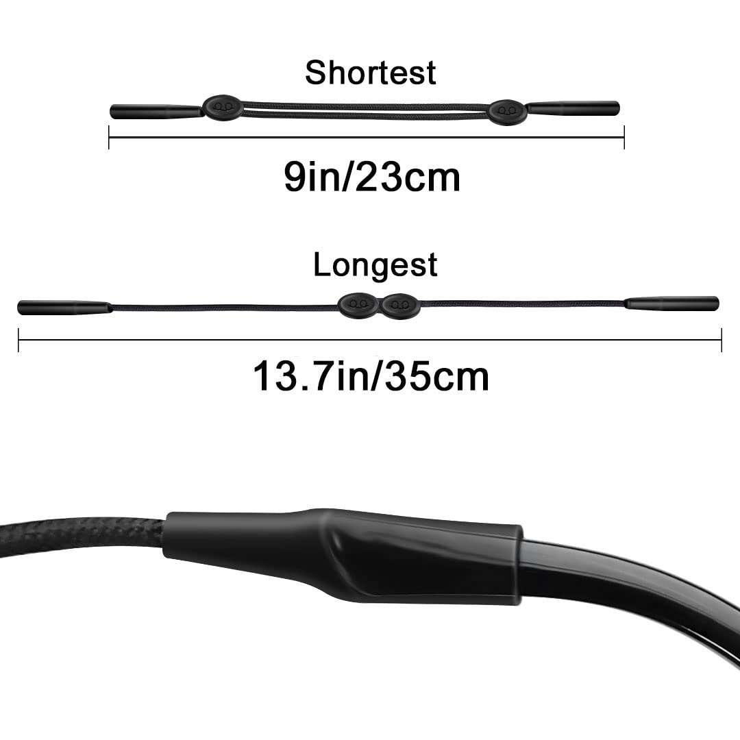 Festful Glasses Strap Sports, Eyeglasses Holder Strap for Kids Men Women, 3pcs Sunglasses Strap, Adjustable Eye Glasses String Strap, Black