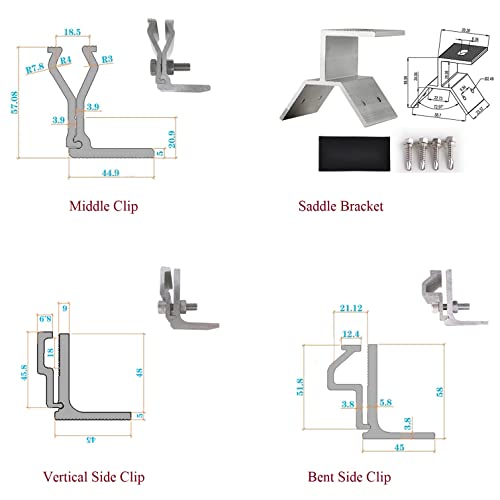 4Pcs Steel Adjustable Tilt Solar Panel Mounting Bracket Fitting Clip Base Coupling Joint Replacement (Middle Clip)