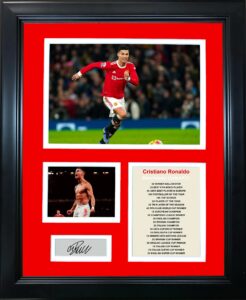 framed cristiano ronaldo facsimile laser engraved signature auto manchester united soccer futbol 12"x15" photo collage