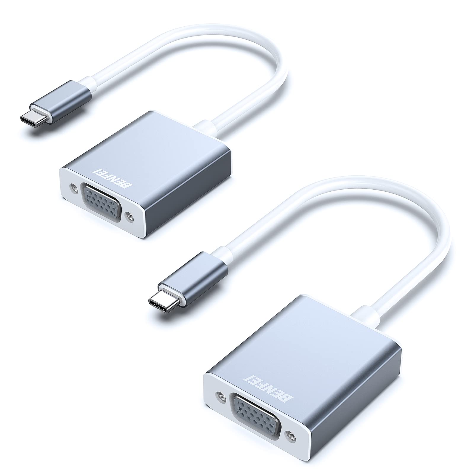 BENFEI 2 Pack USB C to VGA Adapter, Type-C(Thunderbolt 3/4) to VGA Adapter with iPhone 15 Pro/Max, MacBook Pro/Air 2023, iPad Pro, iMac, S23, XPS 17, Surface Book 3 and More[Aluminium Shell]