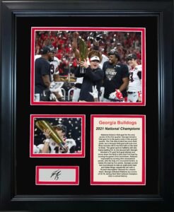 framed georgia bulldogs 2021 national championship stetson bennett facsimile laser engraved signature auto college football 12"x15" photo collage