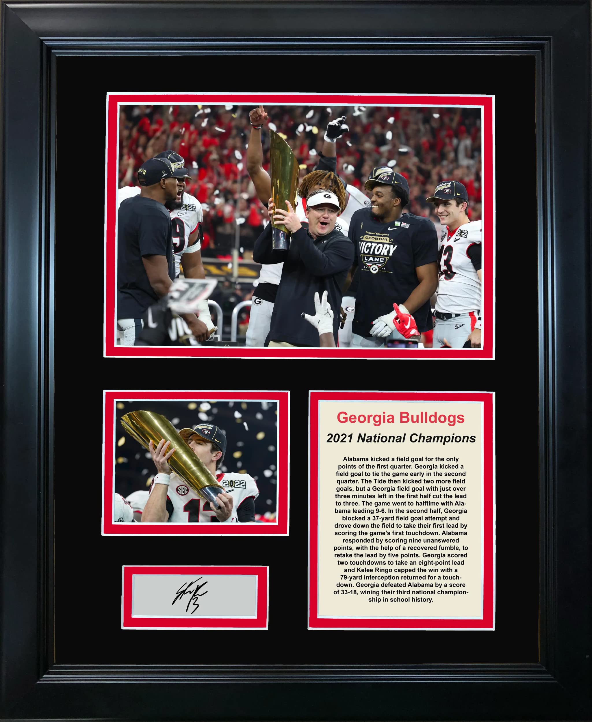 Framed Georgia Bulldogs 2021 National Championship Stetson Bennett Facsimile Laser Engraved Signature Auto College Football 12"x15" Photo Collage