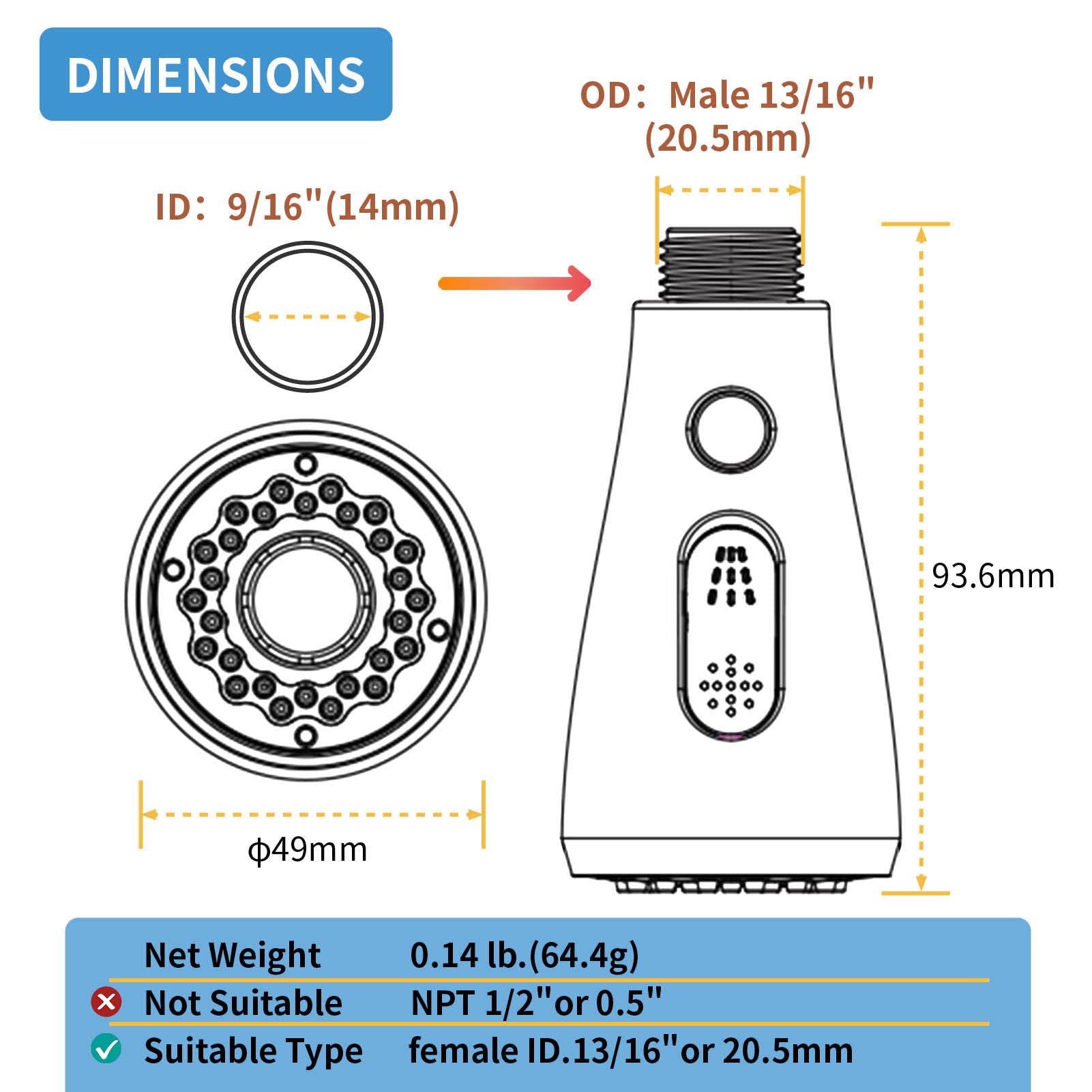 Pull Down Kitchen Faucet Head Replacement, Brushed Faucet Head with Dual Function, Spray Head for Kitchen Faucet, Stream and Spray Mode, Brushed Nickel