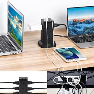 BEVA Power Strip Tower with USB Ports, 10 FT Surge Protector Power Tower, 12 AC and 4 USB Ports, 10 FT Extension Cord with Multiple Outlets, Household Essentials Office Supplies Office Organization