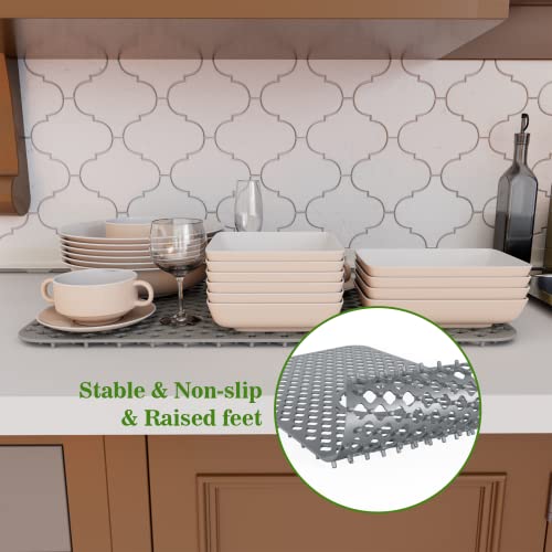 Kitchen Sink Mats TOOVEM Silicone Sink Mat with Non-slip, Stable, Farmhouse Sink Protector for Kitchen Stainless Steel Sink Porcelain Bowl Bathroom Sink- Grey