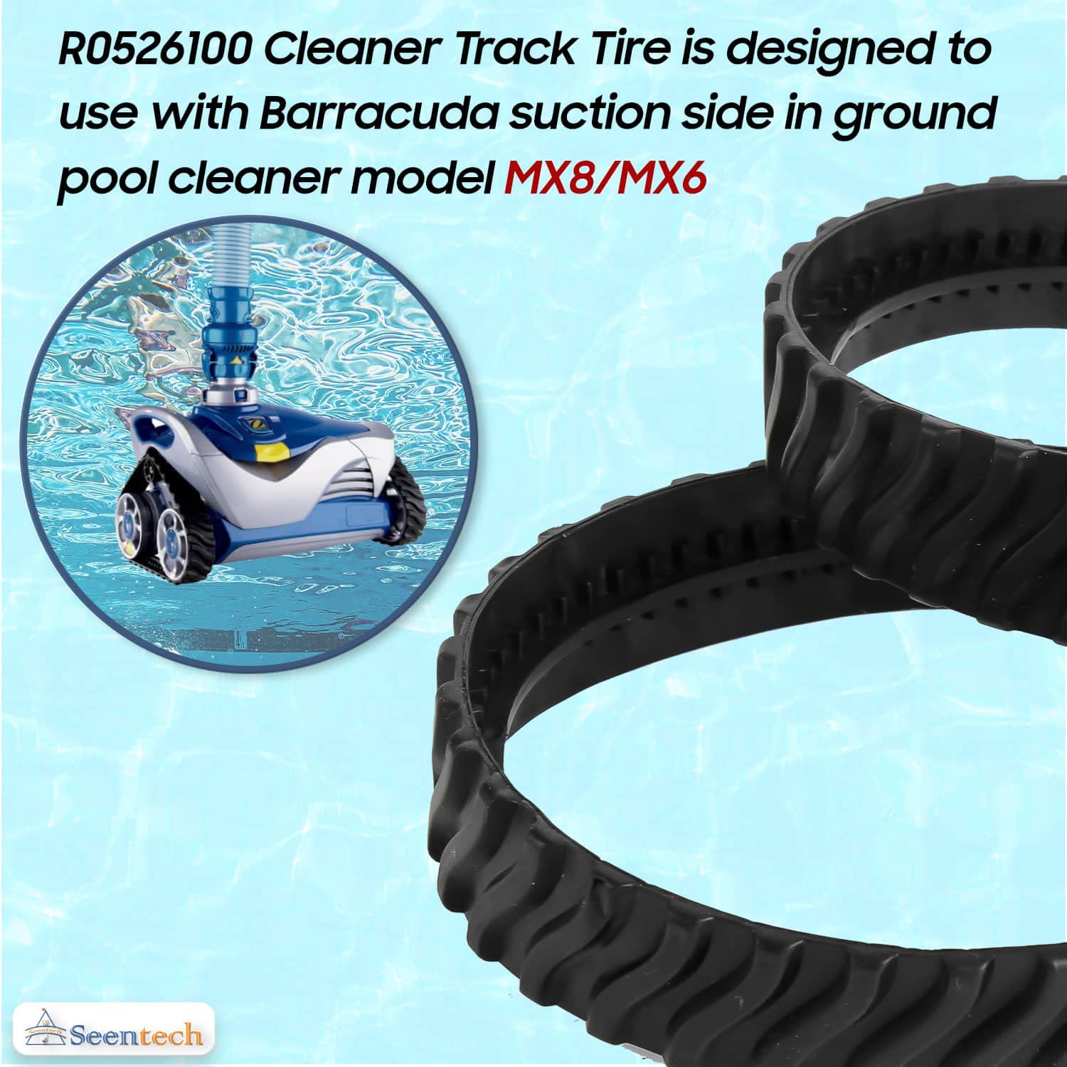 Seentech R0526100 Exact Track Replacement Compatible with MX8/MX6 In-Ground Pool Cleaner - Heavy Duty Rubber - Improves The tire Life Cycle by 50% (Pack 4)