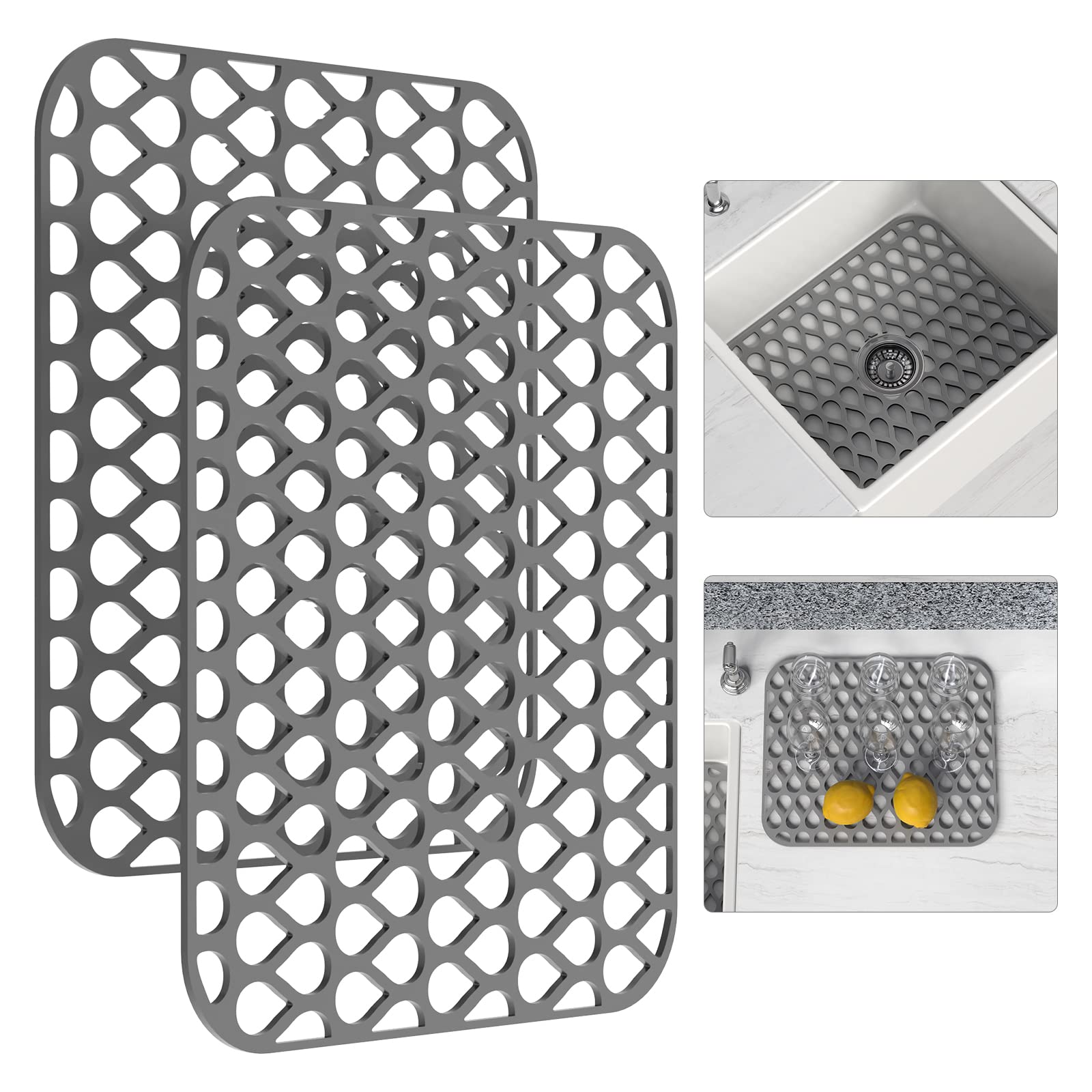 TOOVEM A FAMILY OF MANUFACTURERS Silicone Sink Mat 2PCS TOOVEM Sink Protectors for Kitchen Sink, Sink Mat Grid Non-Slip Folding Sink for Bottom of Farmhouse Stainless Steel Porcelain Sink Pad