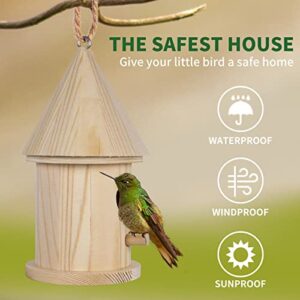 Bird Houses for Outside Hanging, 3pcs Natural Wooden Hummingbird Bird Houses for Outside for Nesting, Garden Patio Decorative for Swallow Sparrow Hummingbird Finch Throstl