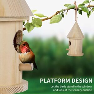 Bird Houses for Outside Hanging, 3pcs Natural Wooden Hummingbird Bird Houses for Outside for Nesting, Garden Patio Decorative for Swallow Sparrow Hummingbird Finch Throstl