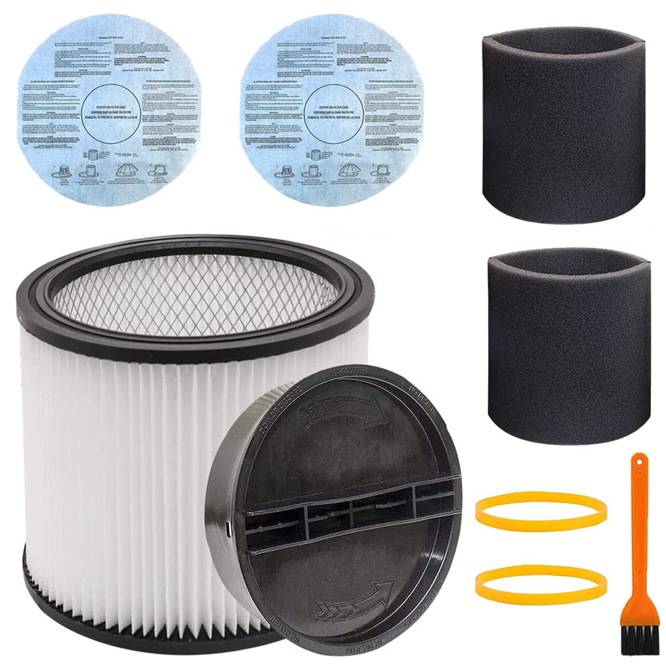 Replacement Filter Compatible with Shop Vac 90304 90333 90350 90107 and 90585 Foam Sleeve, Vf2002 Wet/Dry Vacuum Filters with Retaining Band, Fits Most Wet/Dry Vacuum Cleaners 5 Gallon and Above, 9PCS