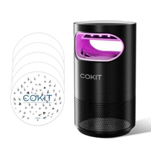 cokit indoor insect trap, catch insect with suction, bug light and sticky glue, catcher & killer for mosquito, gnat, moth, fruit flies, non-zapper traps for home with adapter, glossy black