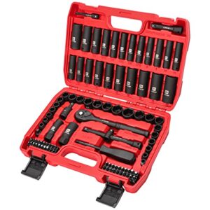 LLNDEI 3/8”Drive Impact Socket Set,Standard SAE(5/16 to 3/4-Inch) Metric Size(8-22mm), 95 Piece, CR-V Steel Deep&Shallow Kit, Adapters, Ratchet Handle, Screwdriver Bit Set, Spark Plug Socket, 6 Point