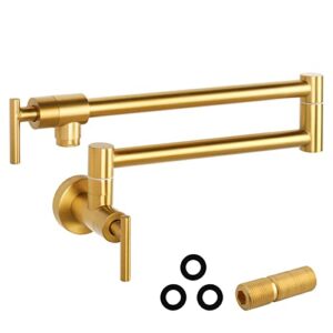 pot filler faucet 24 inch brushed brass wall mount kitchen restaurant sink faucet folding stretchable with single hole two handles, gold