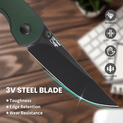 Kizer Chili Pepper EDC Knife, 3 Inches 3V Steel Pocket Knife Green Aluminum Handle Thumb-stud Openers Tools V3601A1