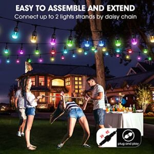 Queker Upgrade 25ft Outdoor String Lights,Smart RGB LED String Lights Work with Alexa,Waterproof Outside Patio String Lights with 12 Dimmable LED Bulbs,Color Changing Outdoor Lights with App & Remote